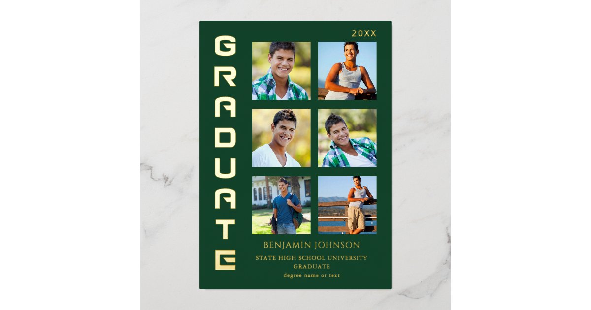 Colors Green Graduate Multi Photo Foil Invitation | Zazzle
