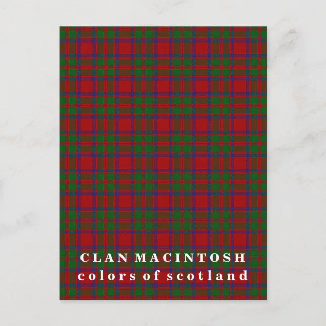 Colors of Scotland Clan MacIntosh Tartan Postcard | Zazzle