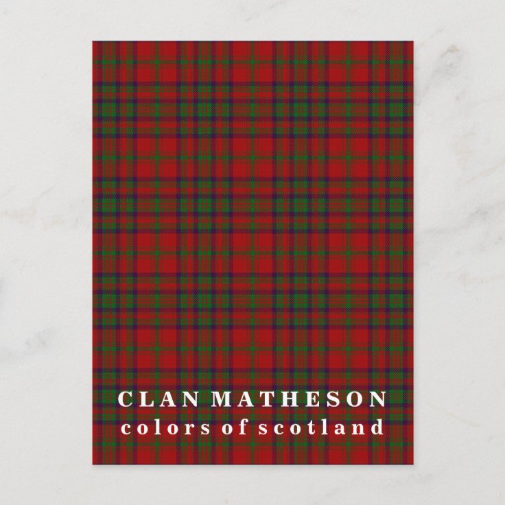 Colors of Scotland Clan Matheson Tartan Postcard | Zazzle
