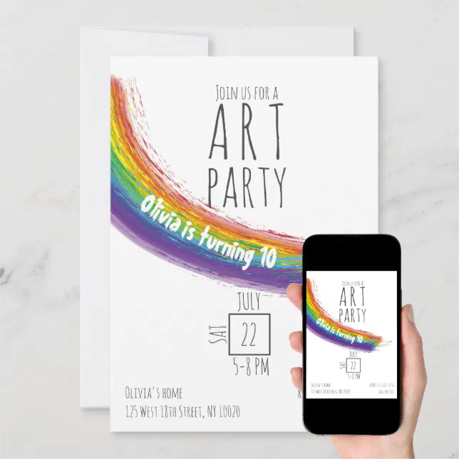 Colour Art Party Birthday Invitation | Zazzle