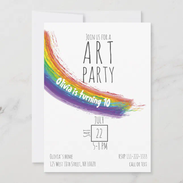 Colour Art Party Birthday Invitation | Zazzle