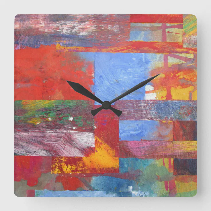 Colour Grid multi coloured abstract Square Wall Clock | Zazzle