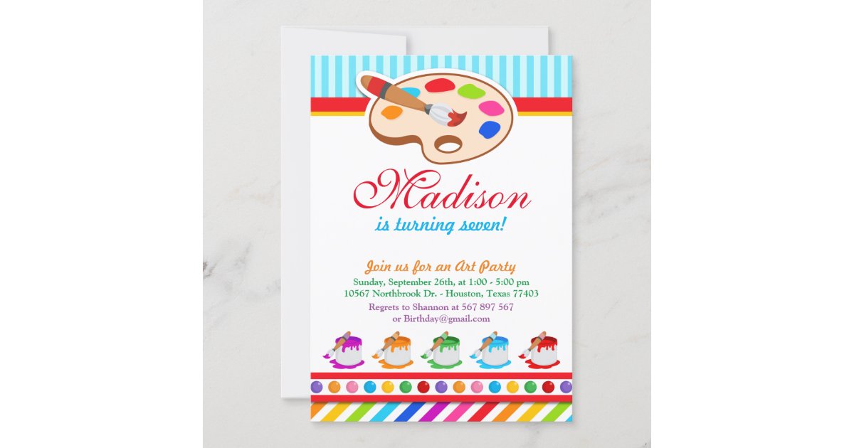 Colourful Art Party Birthday Party Invitation | Zazzle.com