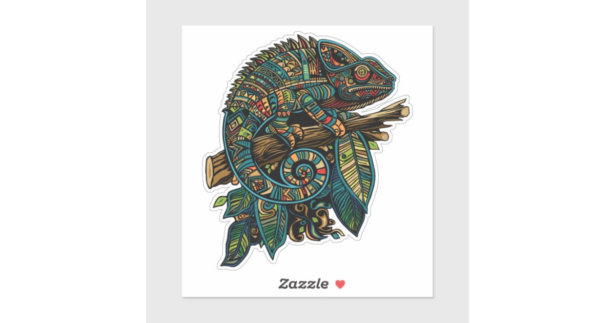 Colourful Aztec Chameleon Mosaic Lizard Sticker | Zazzle