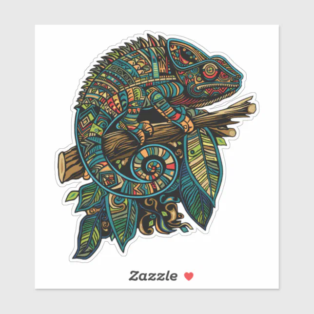 Colourful Aztec Chameleon Mosaic Lizard Sticker | Zazzle