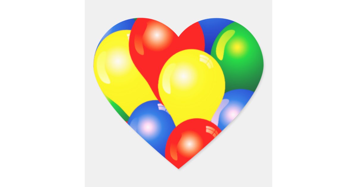Colourful balloons birthday party template heart sticker | Zazzle