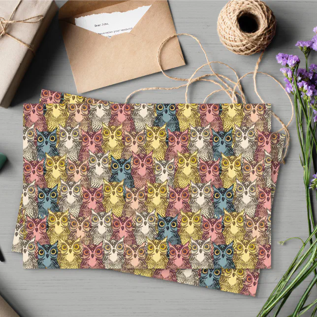 Colourful Boho Woodland Owl Pattern Tissue Paper | Zazzle