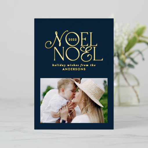 Colourful bright Noel Christmas geometric photo Foil Holiday Card | Zazzle