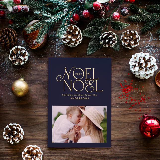 Colourful bright Noel Christmas geometric photo Foil Holiday Card | Zazzle