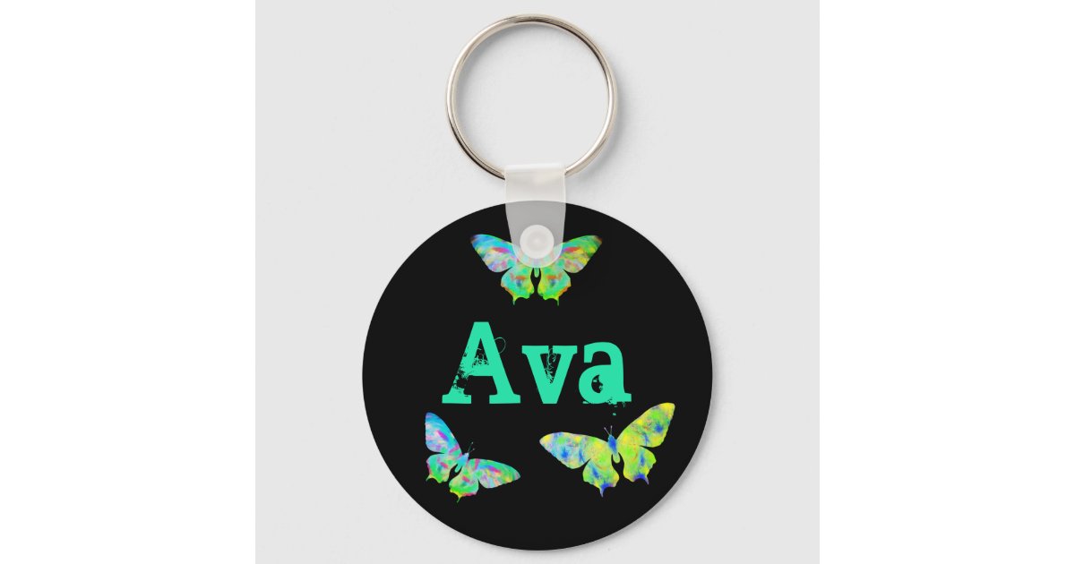 Colourful Butterfly Painting Art Ava Add Name Keychain | Zazzle