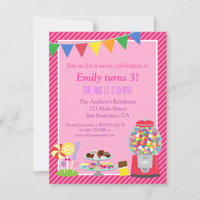 Colourful Candy Themed Birthday Party Invitation | Zazzle