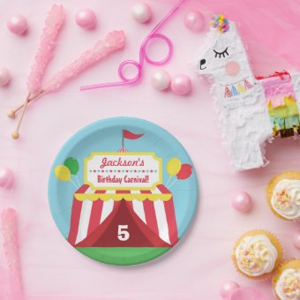Colourful Carnival Themed Kids Birthday Party Paper Plates | Zazzle