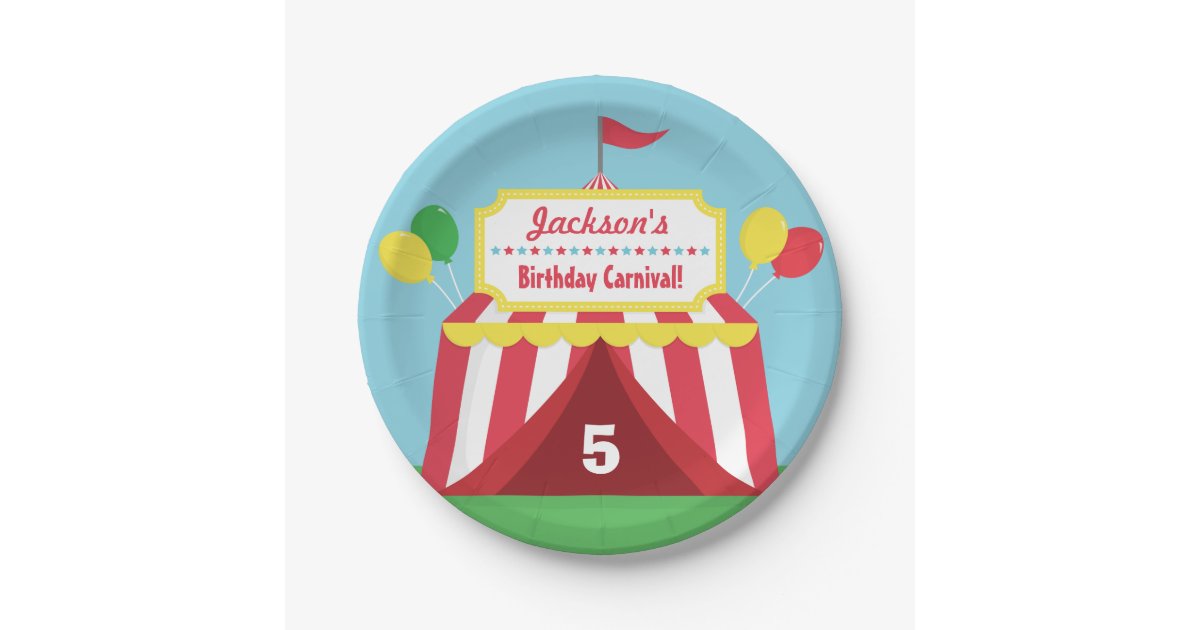 Colourful Carnival Themed Kids Birthday Party Paper Plates | Zazzle