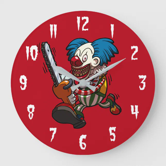 Colourful Chainsaw Clown Halloween Horror Cartoon Large Clock | Zazzle