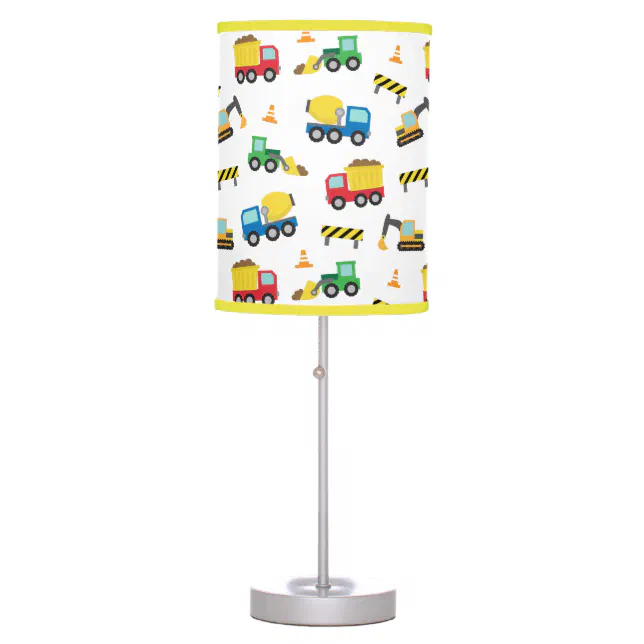 Colourful Construction Vehicles Pattern Boys Room Table Lamp | Zazzle