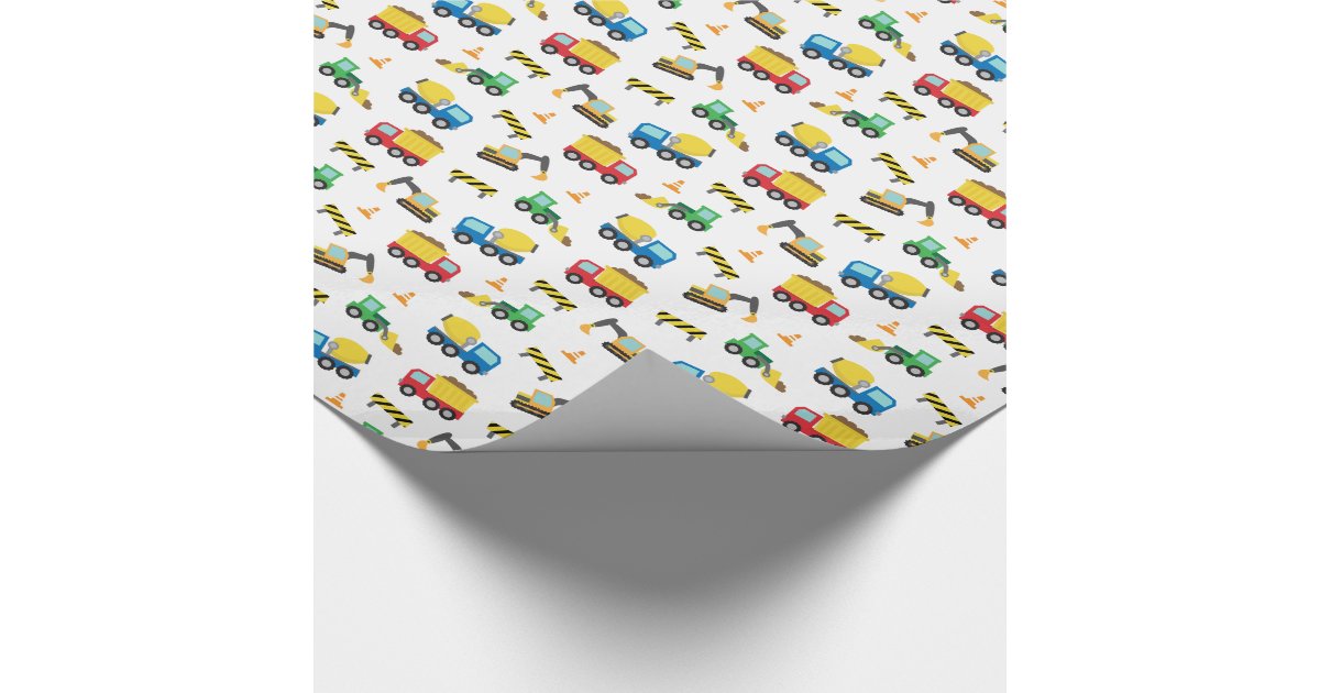 Colourful Construction Vehicles Pattern for Boys Wrapping Paper | Zazzle