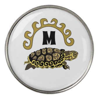 Colourful Cumberland Slider Turtle Monogram Golf Ball Marker | Zazzle