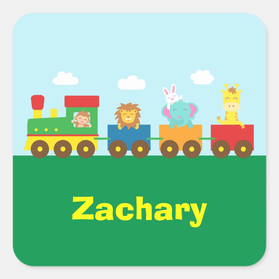 Colourful Cute Animals Train for Kids Square Sticker | Zazzle