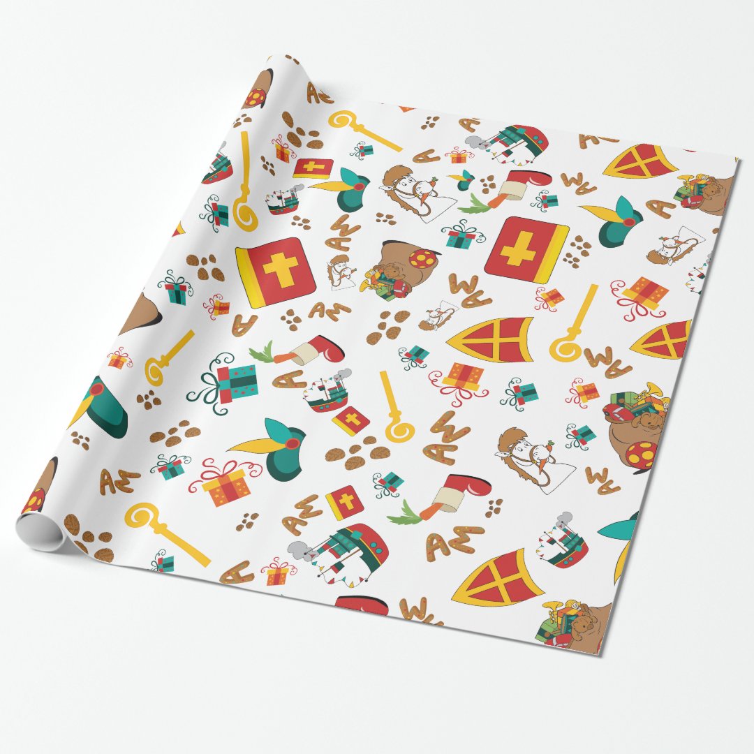 Colourful Dutch Holiday Sinterklaas Design Wrapping Paper | Zazzle