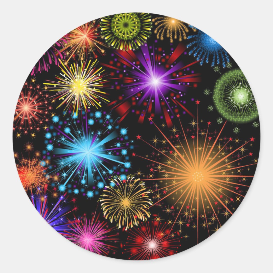 Colourful fireworks New Year Classic Round Sticker | Zazzle