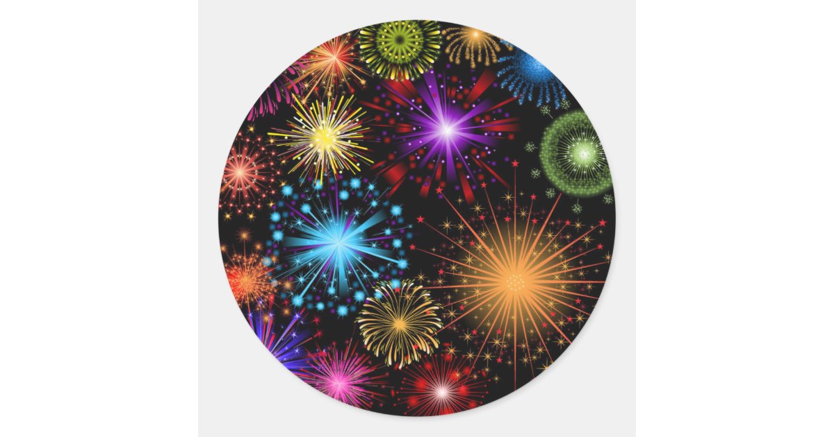 Colourful fireworks New Year Classic Round Sticker | Zazzle