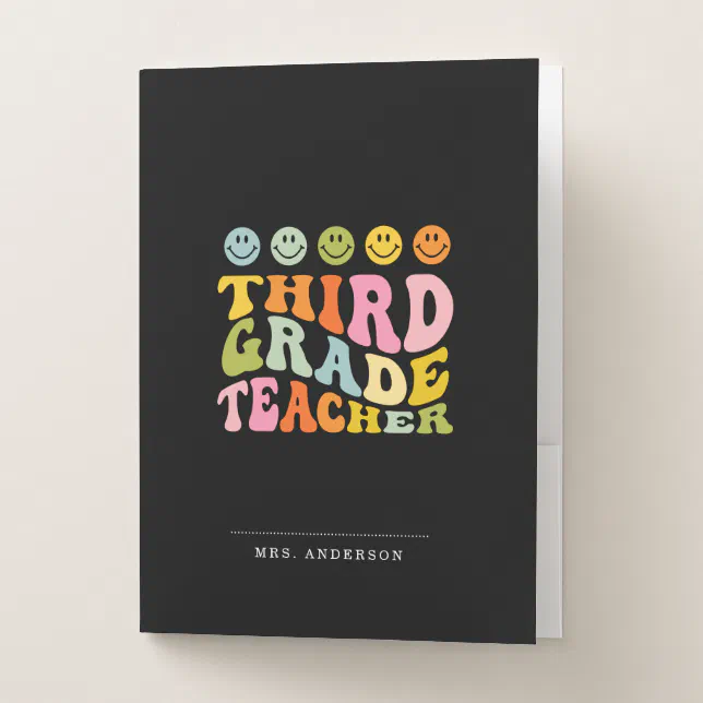Colourful Fun Third Grade Teacher Custom Name Pocket Folder | Zazzle