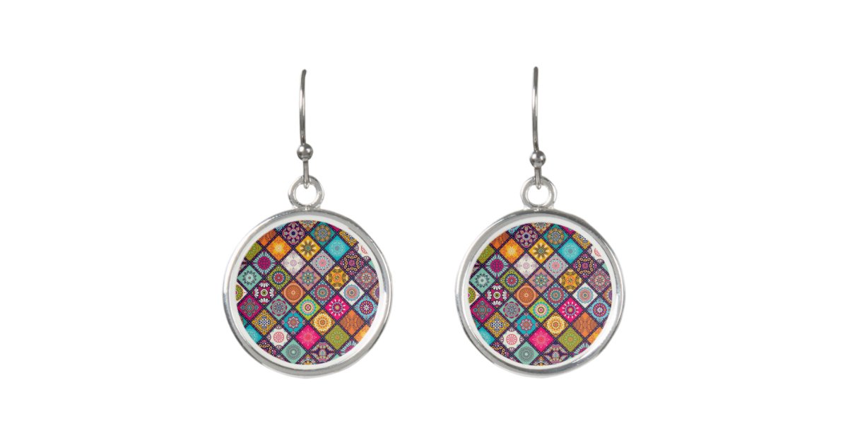 Colourful Indian mandala fashion Earrings | Zazzle