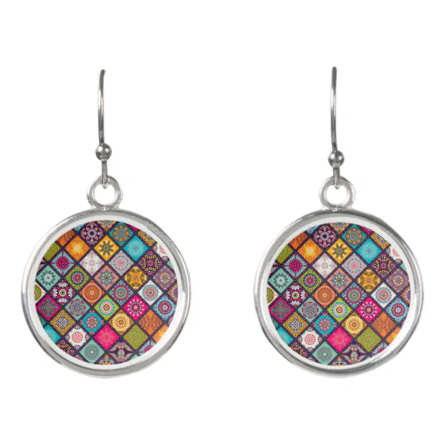 Colourful Indian mandala fashion Earrings | Zazzle