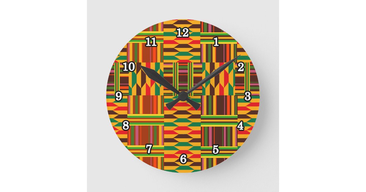 Colourful Kente Round Clock | Zazzle