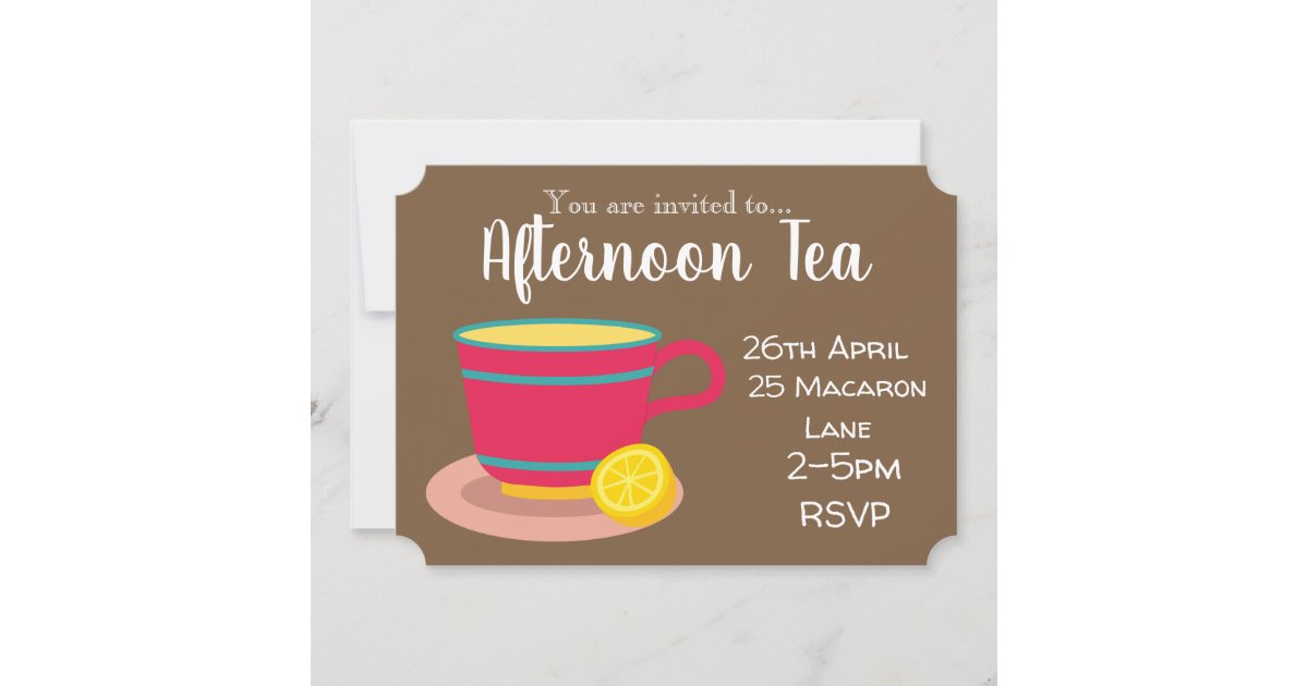 Colourful lemon tea afternoon tea party invitation | Zazzle