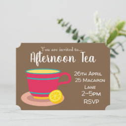Colourful lemon tea afternoon tea party invitation | Zazzle