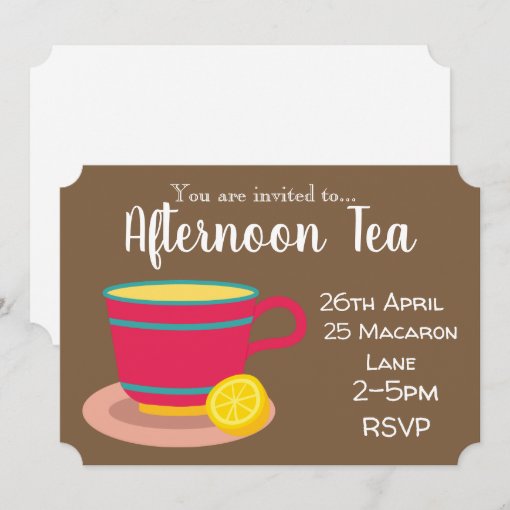 Colourful lemon tea afternoon tea party invitation | Zazzle
