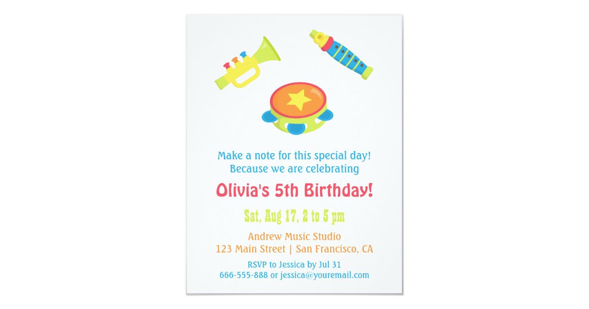 Colourful Music Instruments Kids Birthday Party Invitation | Zazzle.com