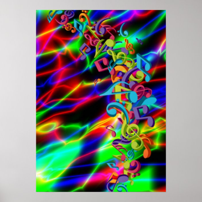 colourful music notes neon bright background color poster | Zazzle.com