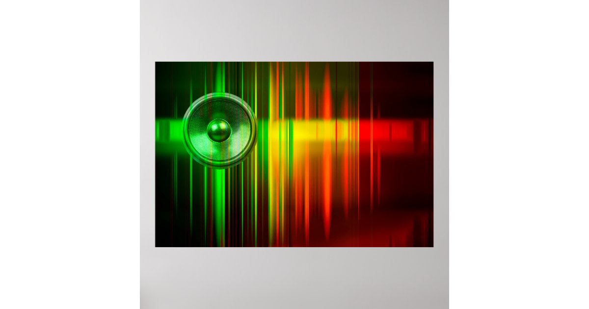 Colourful music speaker with soundwaves poster | Zazzle