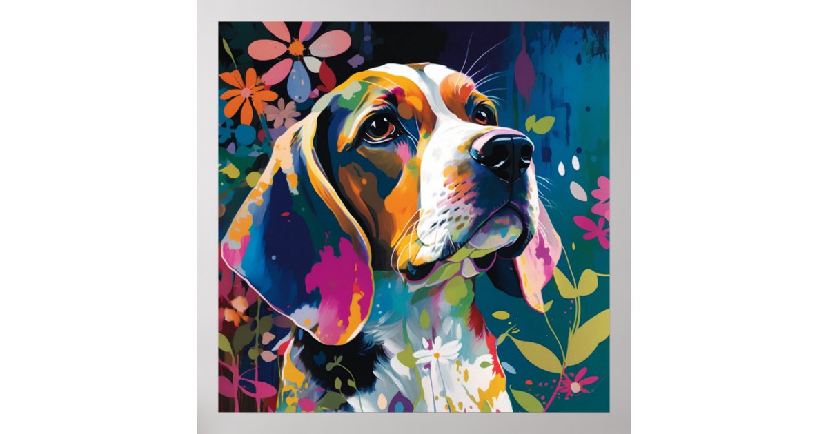 Colourful painted Beagle Dog Poster | Zazzle