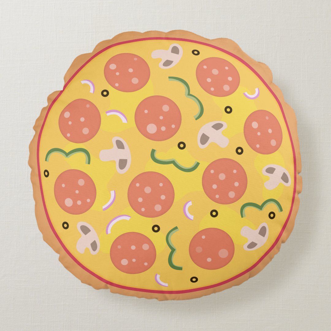 Colourful Pepperoni Pizza Lovers Round Pillow | Zazzle
