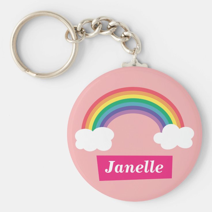 Colourful Rainbow and clouds, for Little Girls Keychain | Zazzle