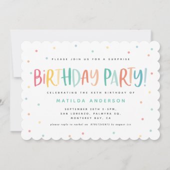 Colourful rainbow surprise birthday polka dots | Zazzle