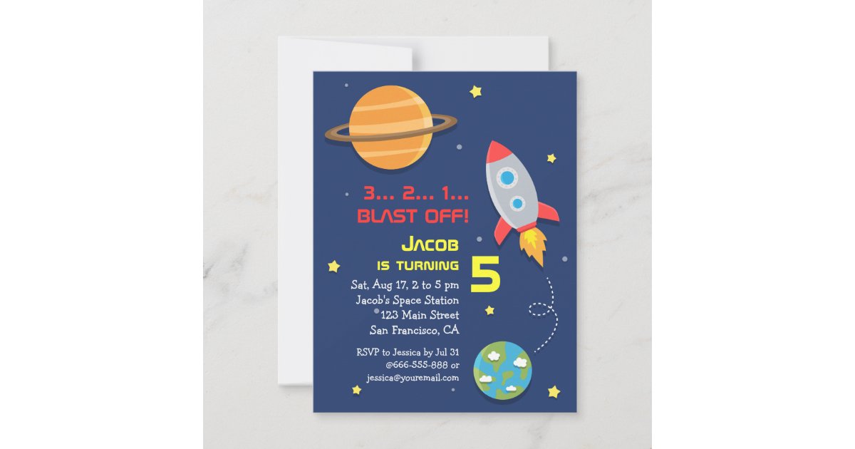 Colourful, Rocket Ship, Space Party, Kids Birthday Invitation | Zazzle