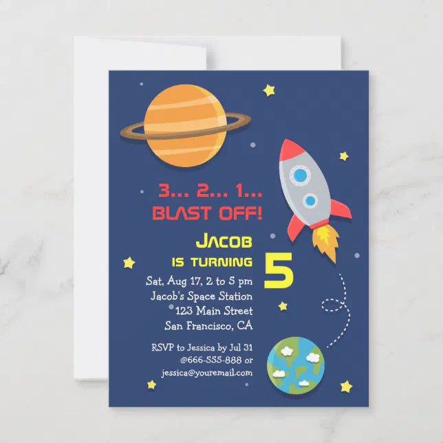 Colourful, Rocket Ship, Space Party, Kids Birthday Invitation | Zazzle