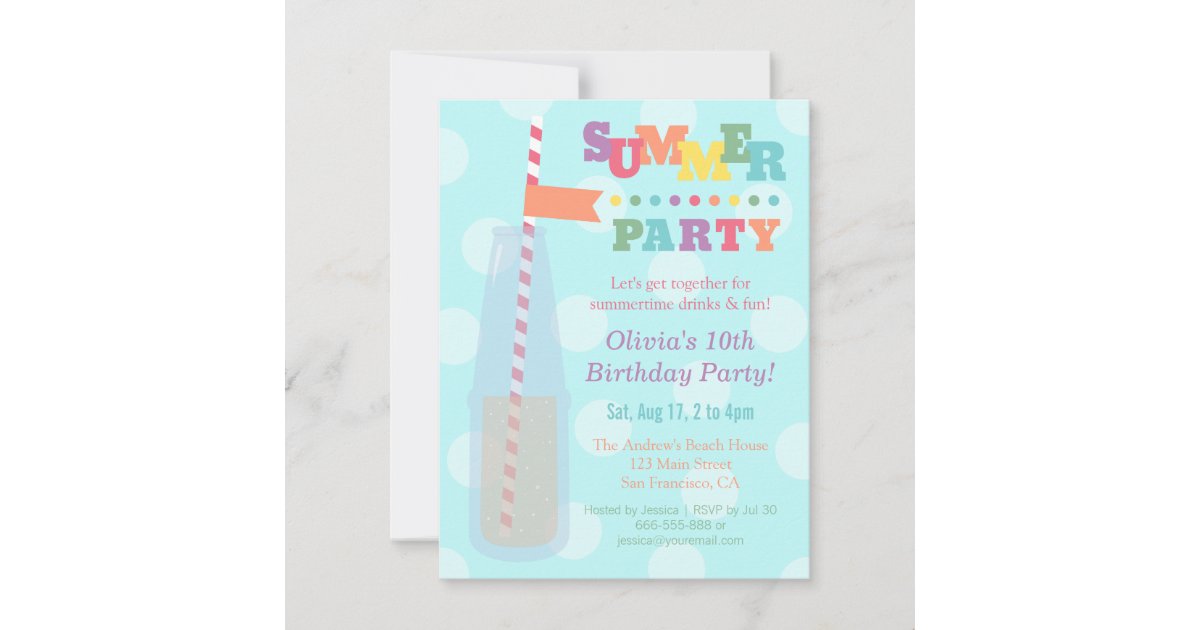 Colourful Summer Birthday Party Invitations | Zazzle