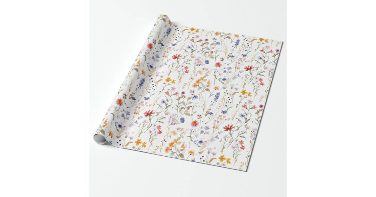 Colourful watercolour wild flower wrapping paper | Zazzle
