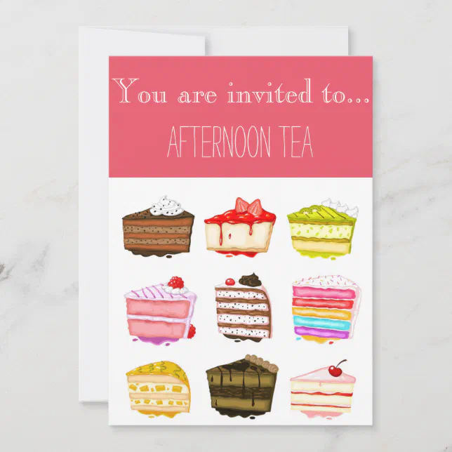 Colourful yummy cakes afternoon tea party invitation | Zazzle