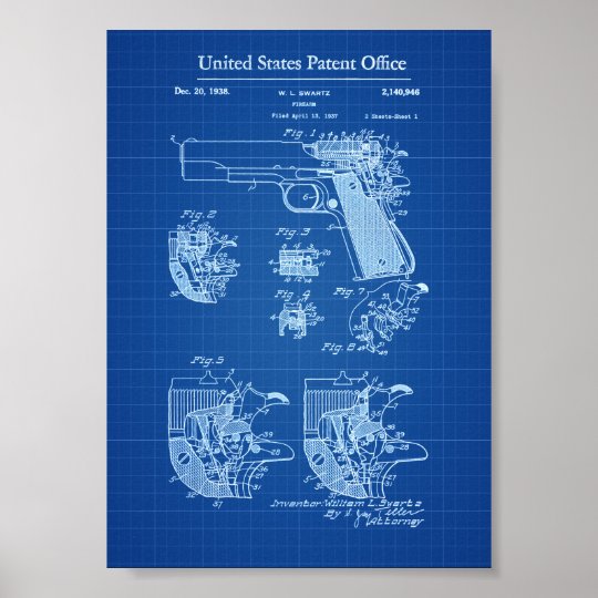 Colt 1911 Firearm Patent - Blueprint Poster | Zazzle.com