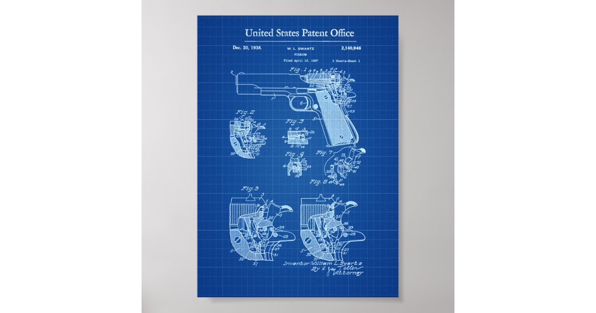 Colt 1911 Firearm Patent - Blueprint Poster | Zazzle