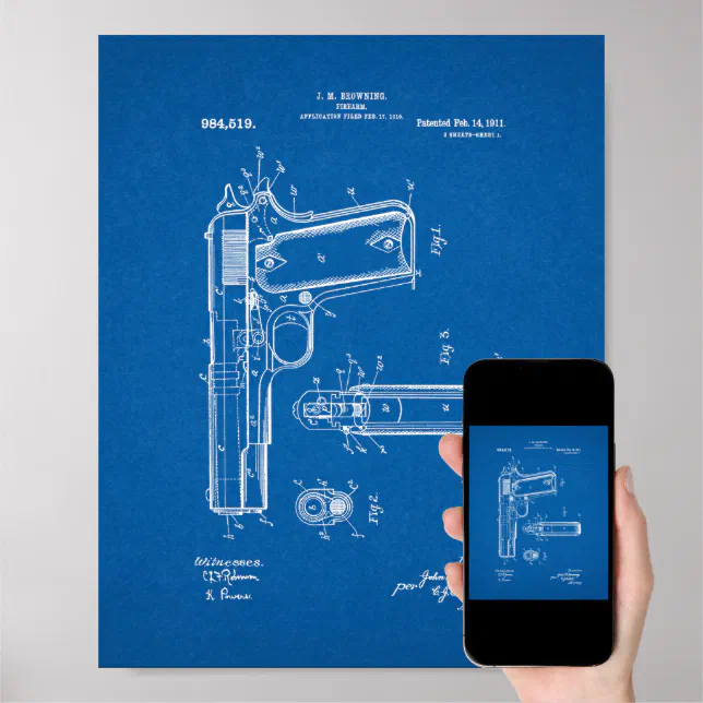 Colt 1911 Gun Patent - Blueprint Poster | Zazzle
