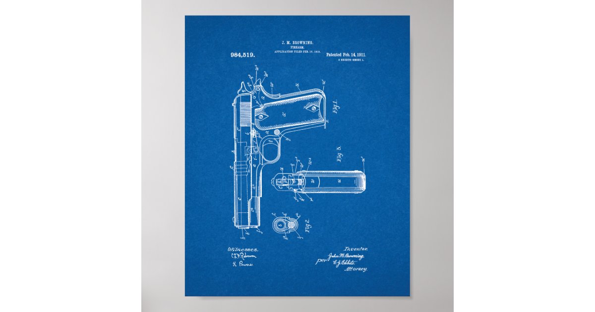 Colt 1911 Gun Patent - Blueprint Poster | Zazzle.com