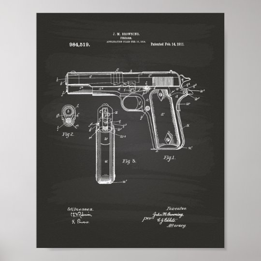 Colt .45 1911 Patent Art - Chalkboard Poster | Zazzle.com