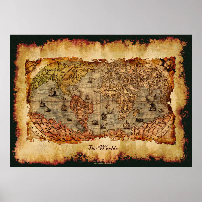 Columbus Aged Old World Map Art Poster | Zazzle